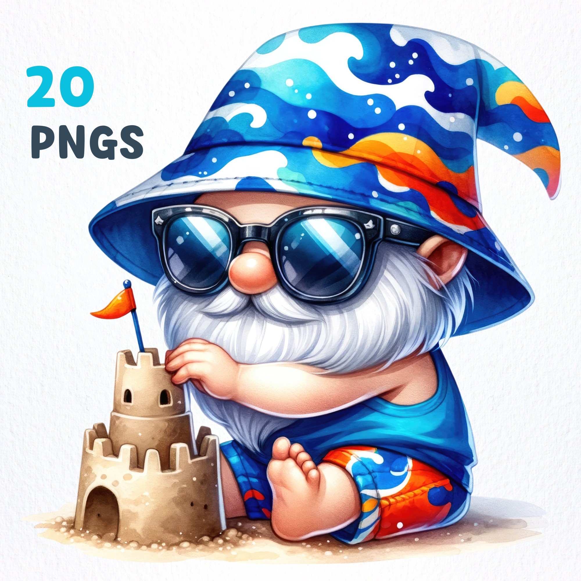 Watercolor Summer Beach Gnome Clipart Bundle | 20 High-quality Pngs ...