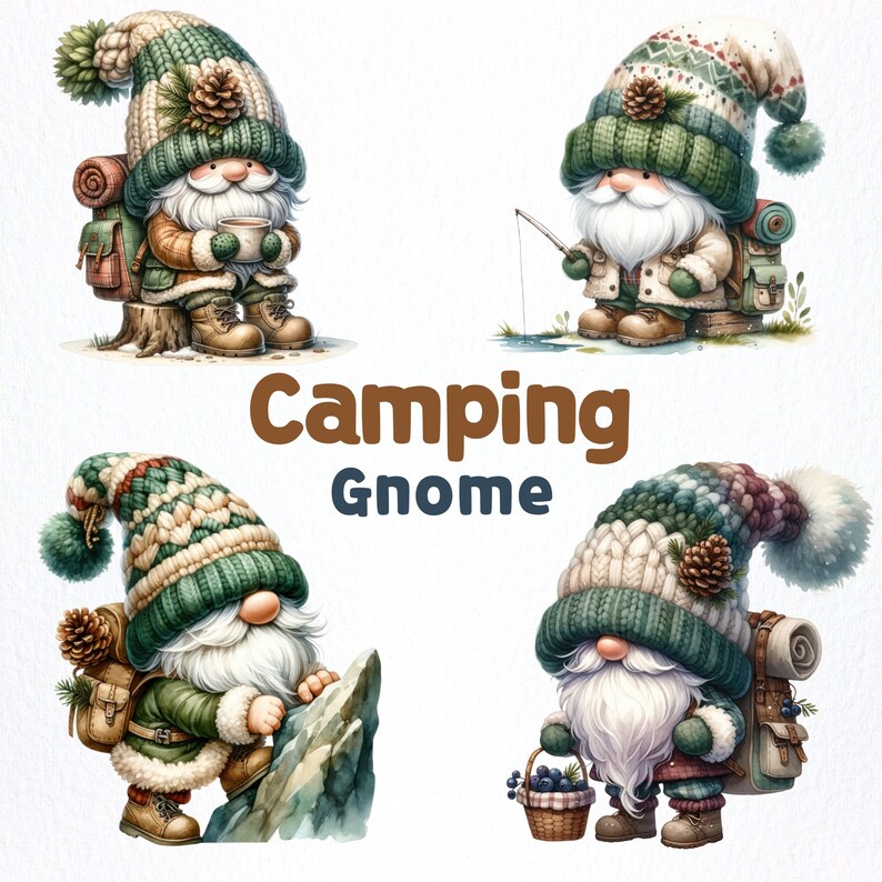 Watercolor Camping Gnome Clipart PNG Bundle 20 High-quality Pngs Wall ...