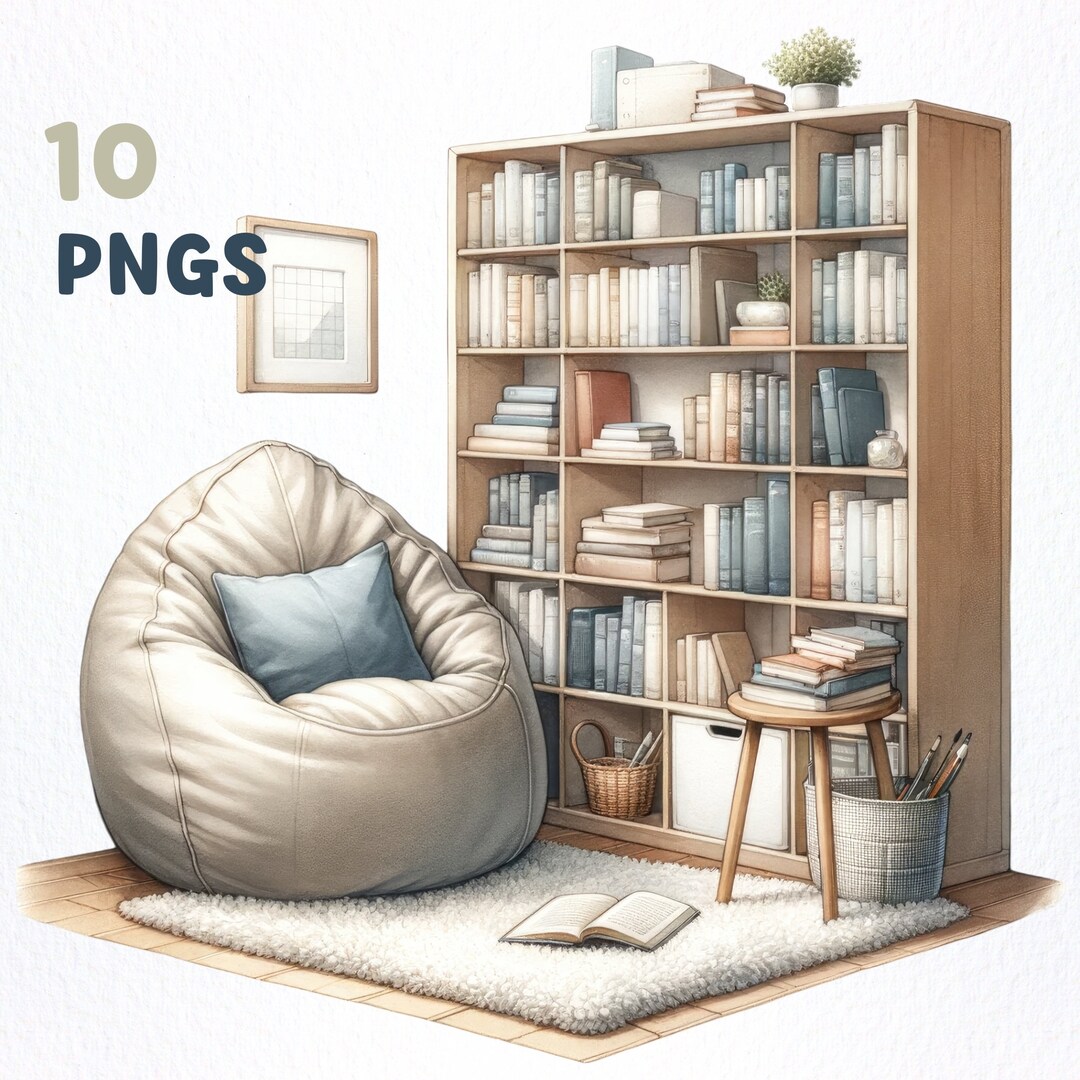 Watercolor Reading Corner Clipart Bundle | 10 High-quality Pngs ...