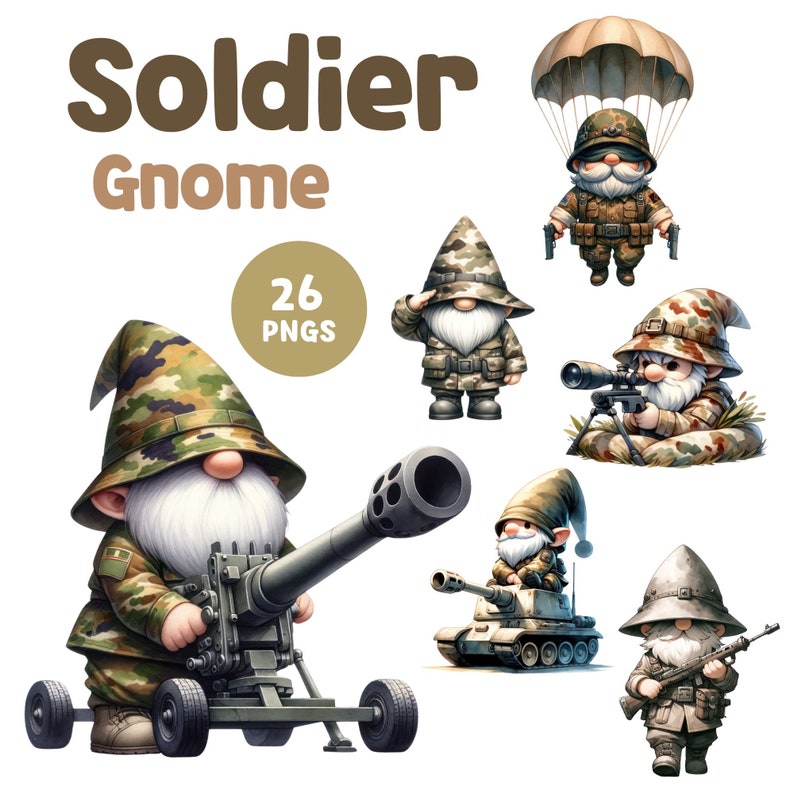 Watercolor Soldier Gnomes, Camouflage Gnomes Png, Military Gnome ...