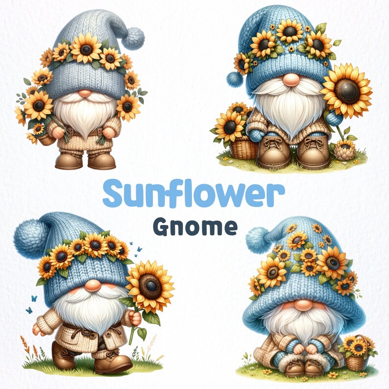 Watercolor Sunflower Gnome Clipart Bundle 20 High-quality Pngs ...