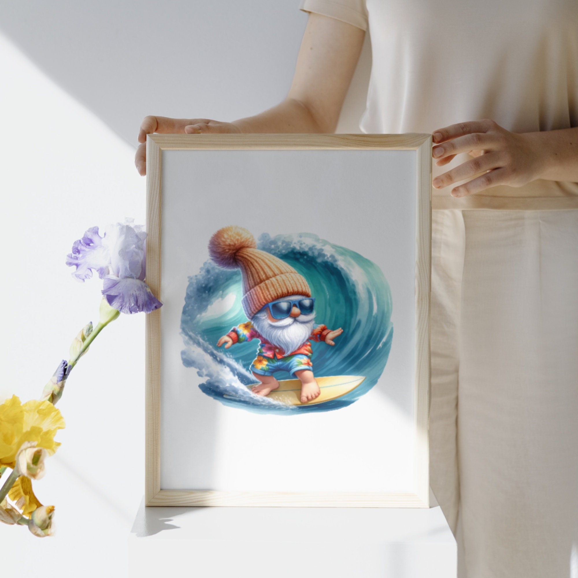 Watercolor Surf Gnome Clipart Bundle 20 High-quality Pngs Surfing Gnome ...