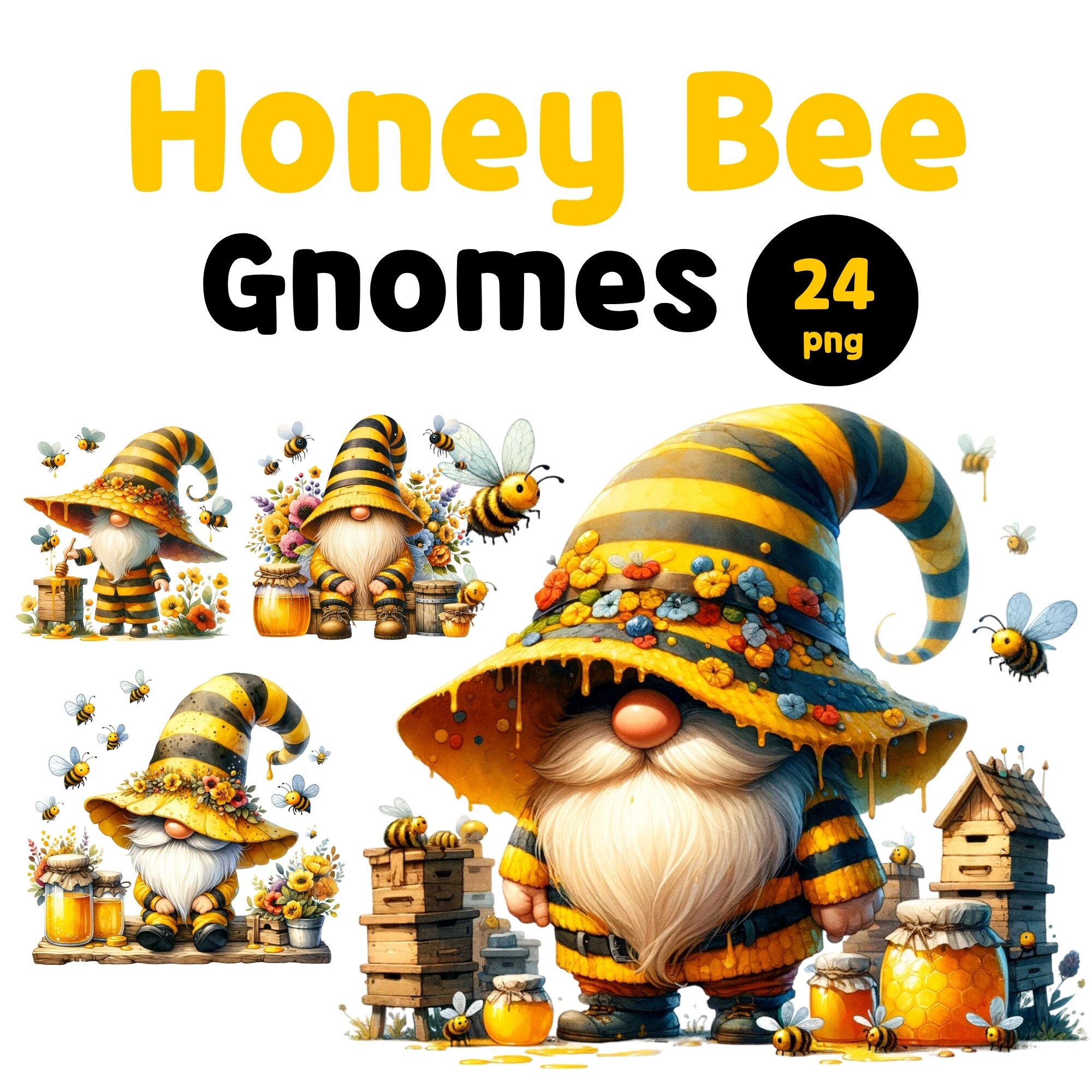 Watercolor Honey Bee Gnomes, Bee Gnome Png, Bumblebee Gnomes, Cute ...