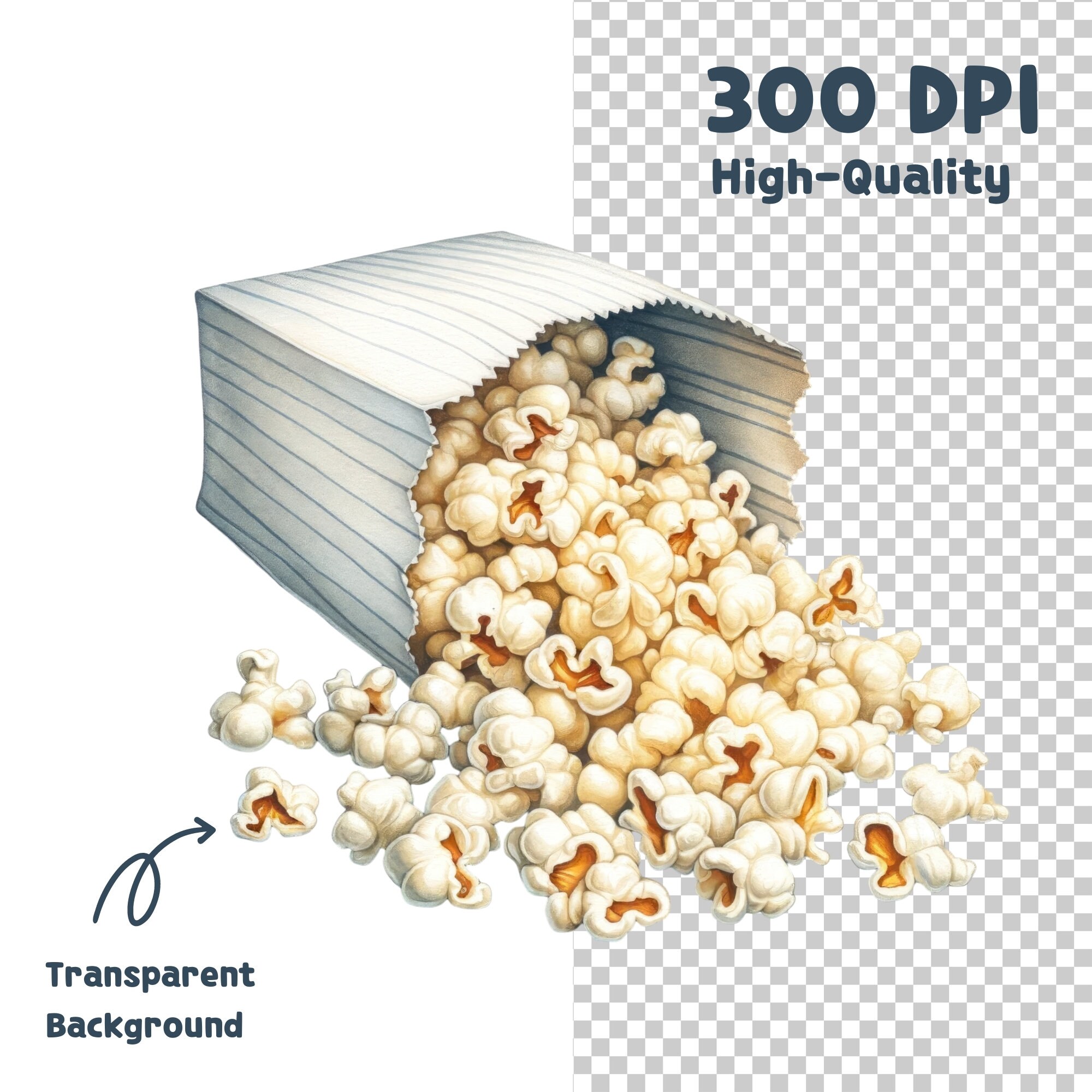 Watercolor Popcorn Clipart Bundle 20 High-quality Pngs Popcorn Clipart ...