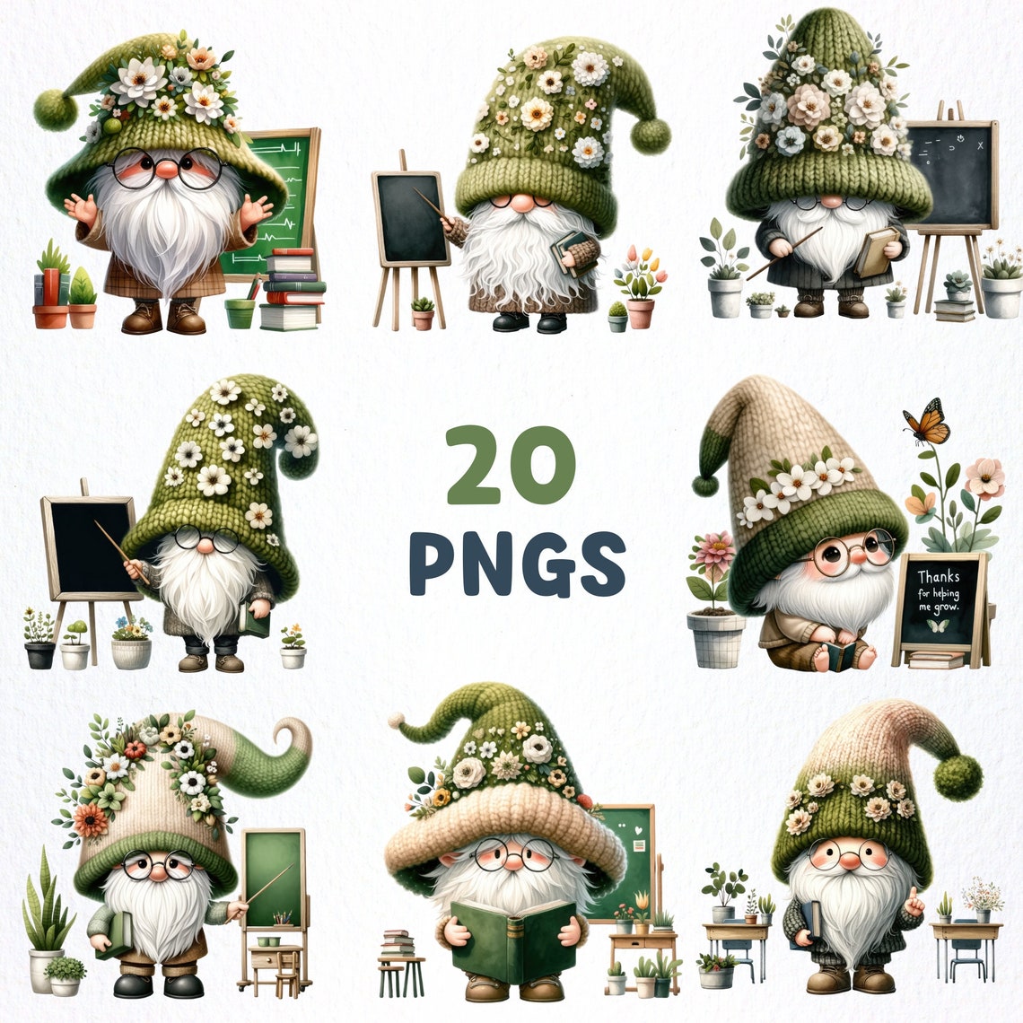 Watercolor Teacher Gnome Clipart Bundle | 20 High-quality Pngs ...