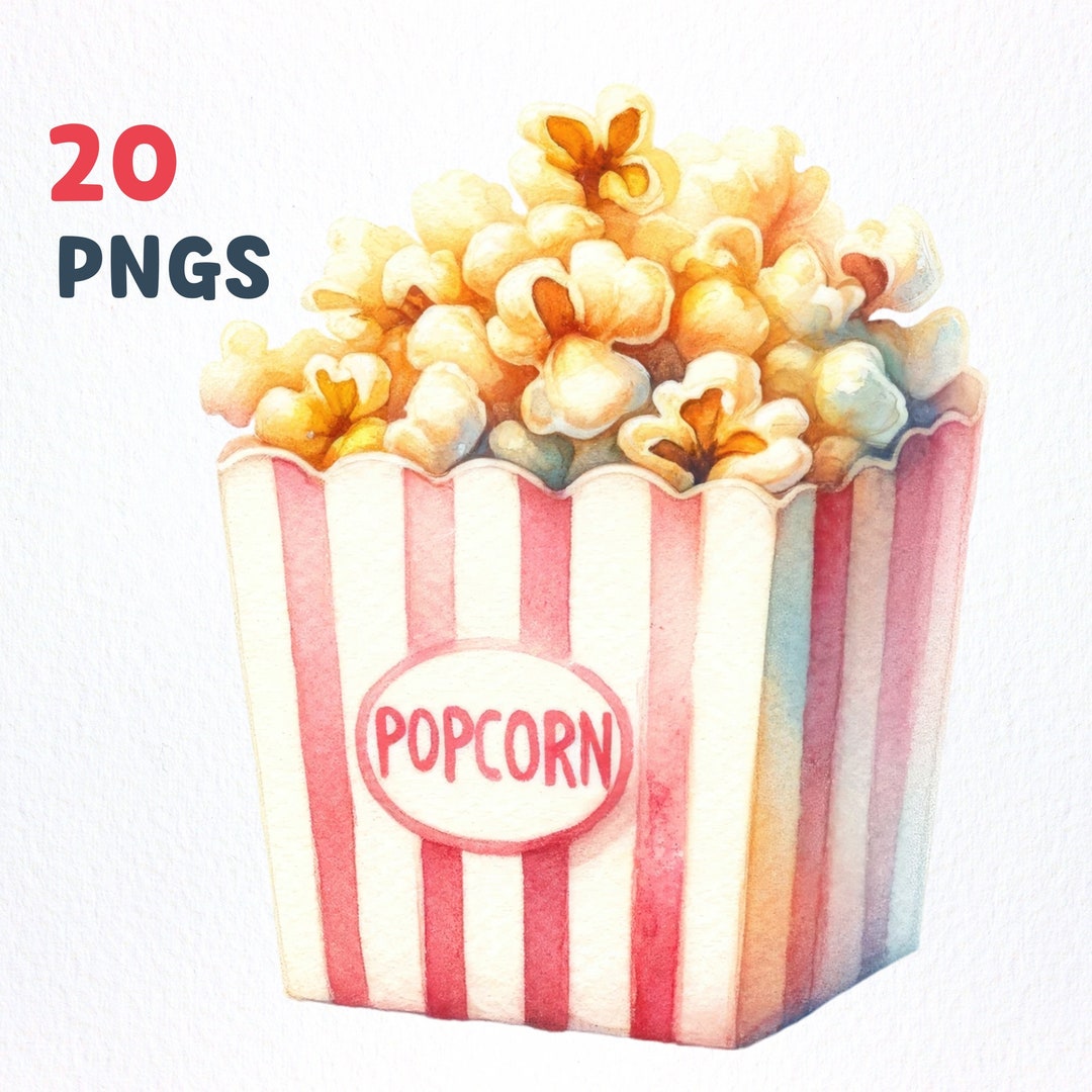 Watercolor Popcorn Clipart Bundle | 20 High-quality Pngs | Popcorn ...