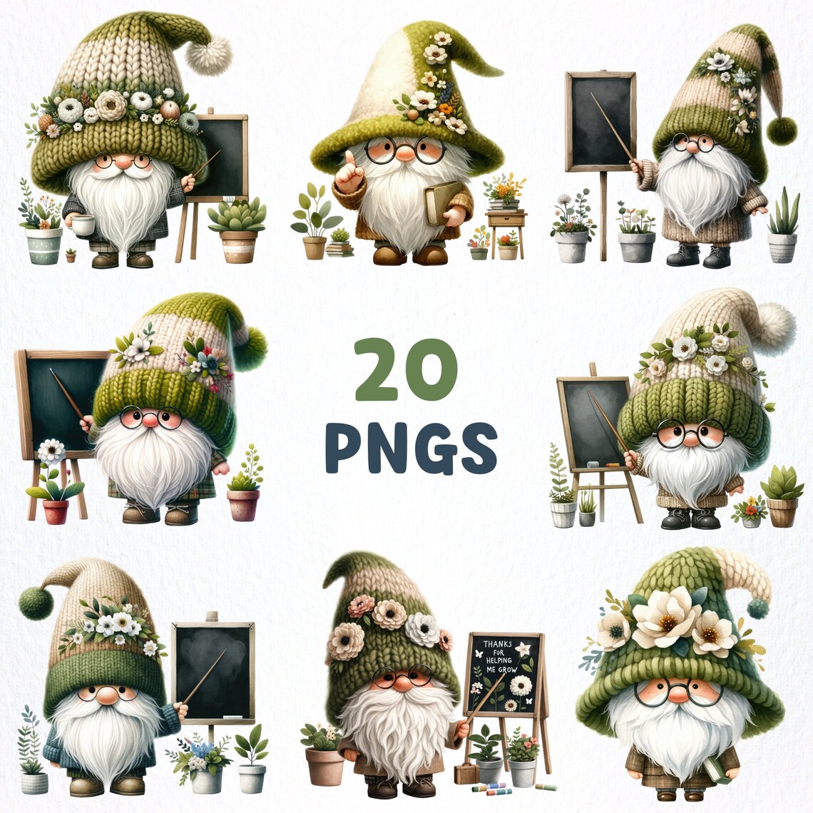 Watercolor Teacher Gnome Clipart Bundle | 20 High-quality Pngs ...