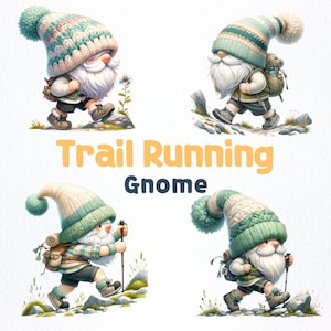 Watercolor Trail Running Gnome Clipart Bundle | 20 High-quality Pngs | Hiking Gnome Clipart ...