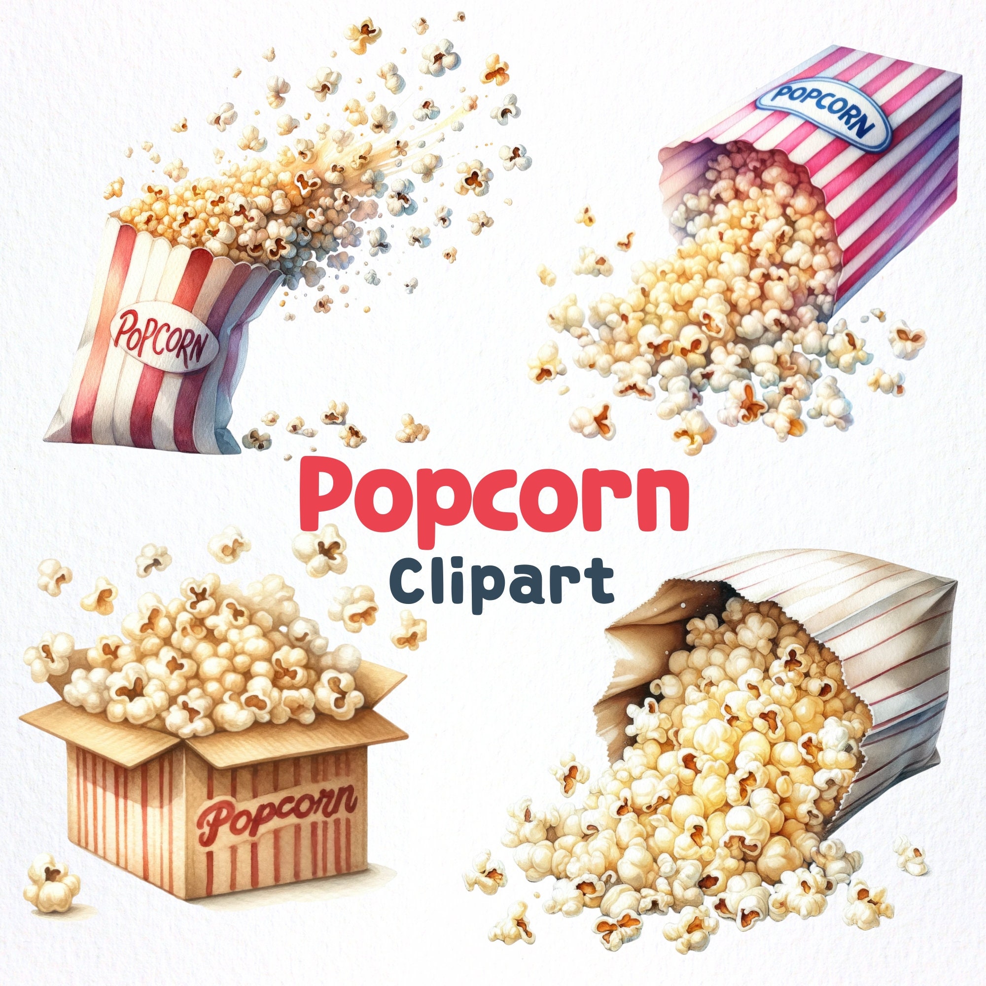 Watercolor Popcorn Clipart Bundle | 20 High-quality Pngs | Popcorn ...