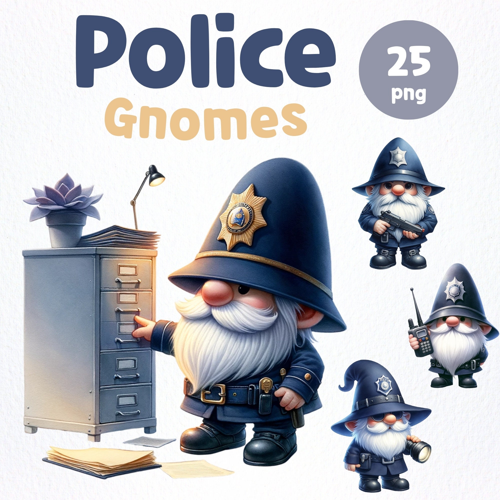 Watercolor Police Gnomes, Police Gnomes Png, Cop Gnome, Cute Gnomes ...
