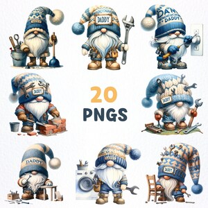 Watercolor Fix Dad Gnome Clipart PNG Bundle | 20 High-quality Pngs ...
