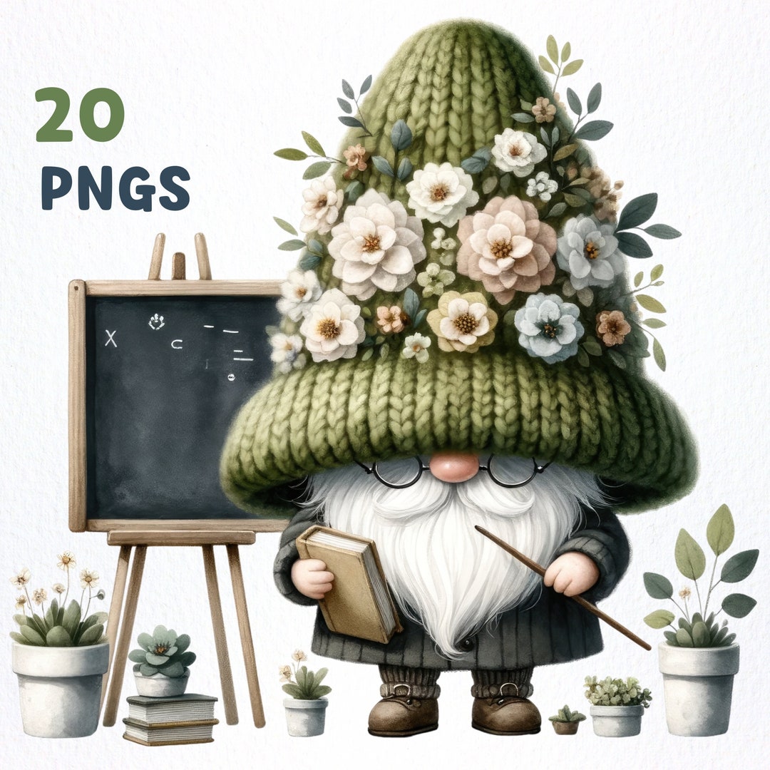 Watercolor Teacher Gnome Clipart Bundle | 20 High-quality Pngs ...