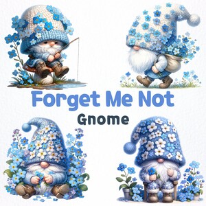 Watercolor Forget Me Not Gnome Clipart Bundle | 20 High-quality Pngs ...