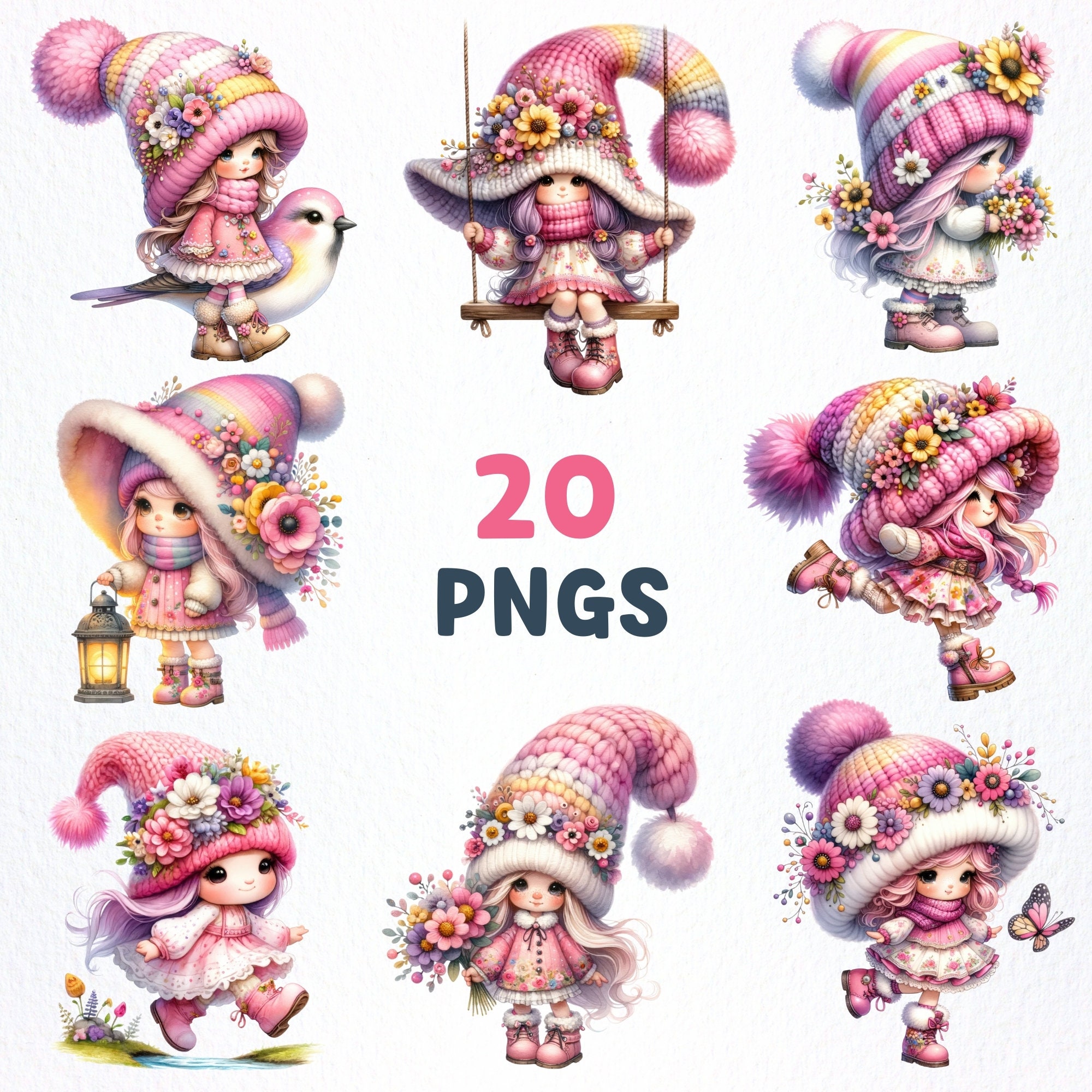 Watercolor Female Gnome Clipart Bundle 20 High-quality Pngs Woman Gnome ...