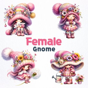 Watercolor Female Gnome Clipart Bundle | 20 High-quality Pngs | Woman ...