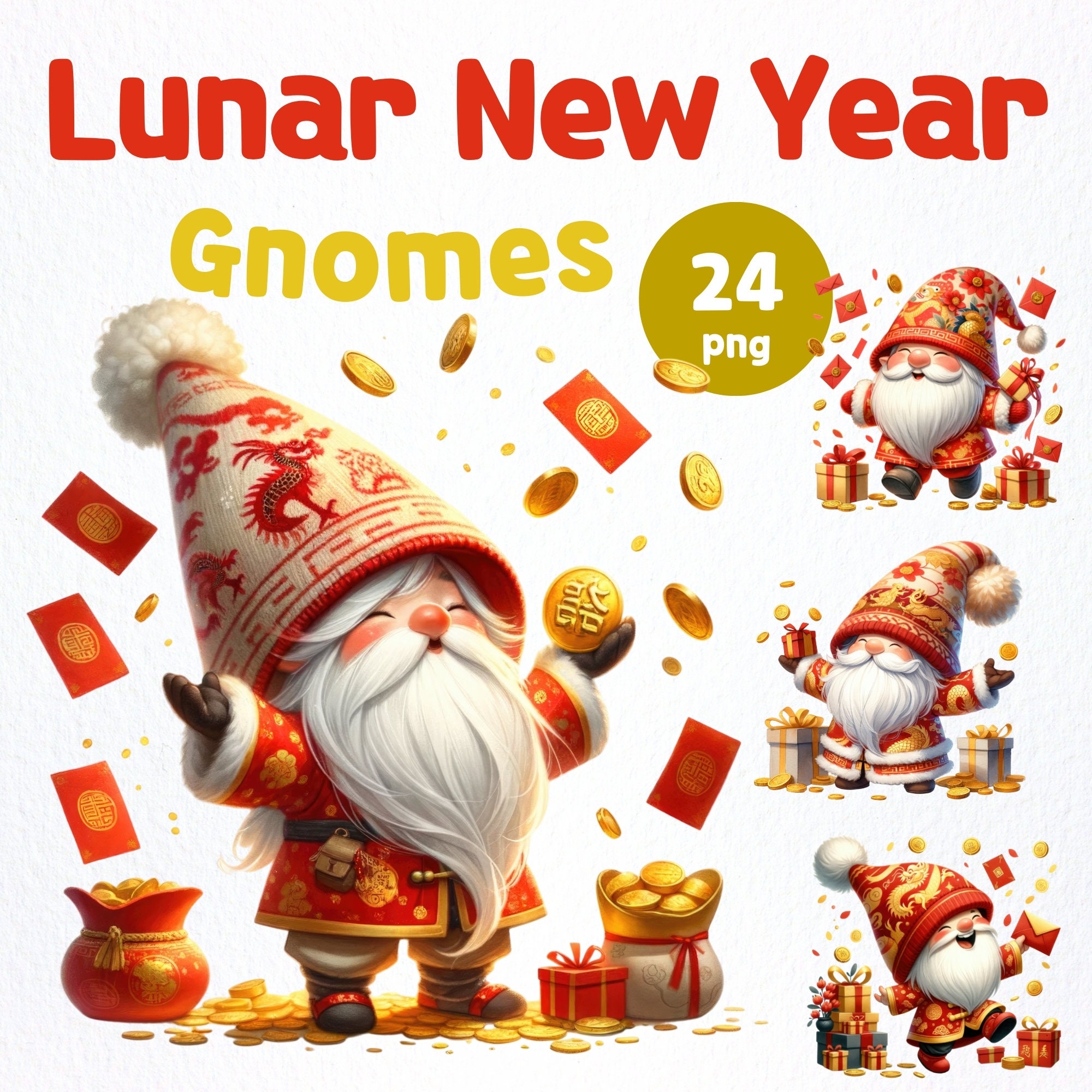 Watercolor Lunar New Year Gnomes, Chinese New Year Gnomes Png, Year of ...