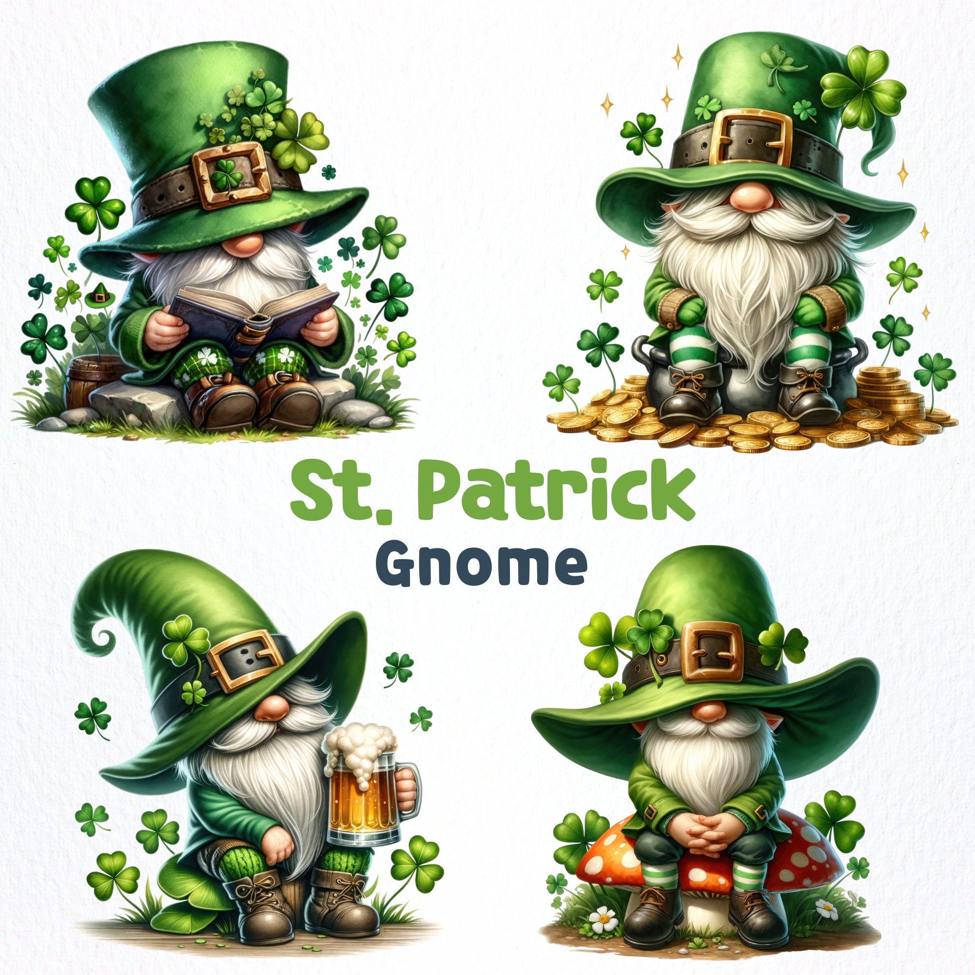 St. Patrick's Gnomes Clipart Bundle | 20 High-quality Pngs | St Patrick ...
