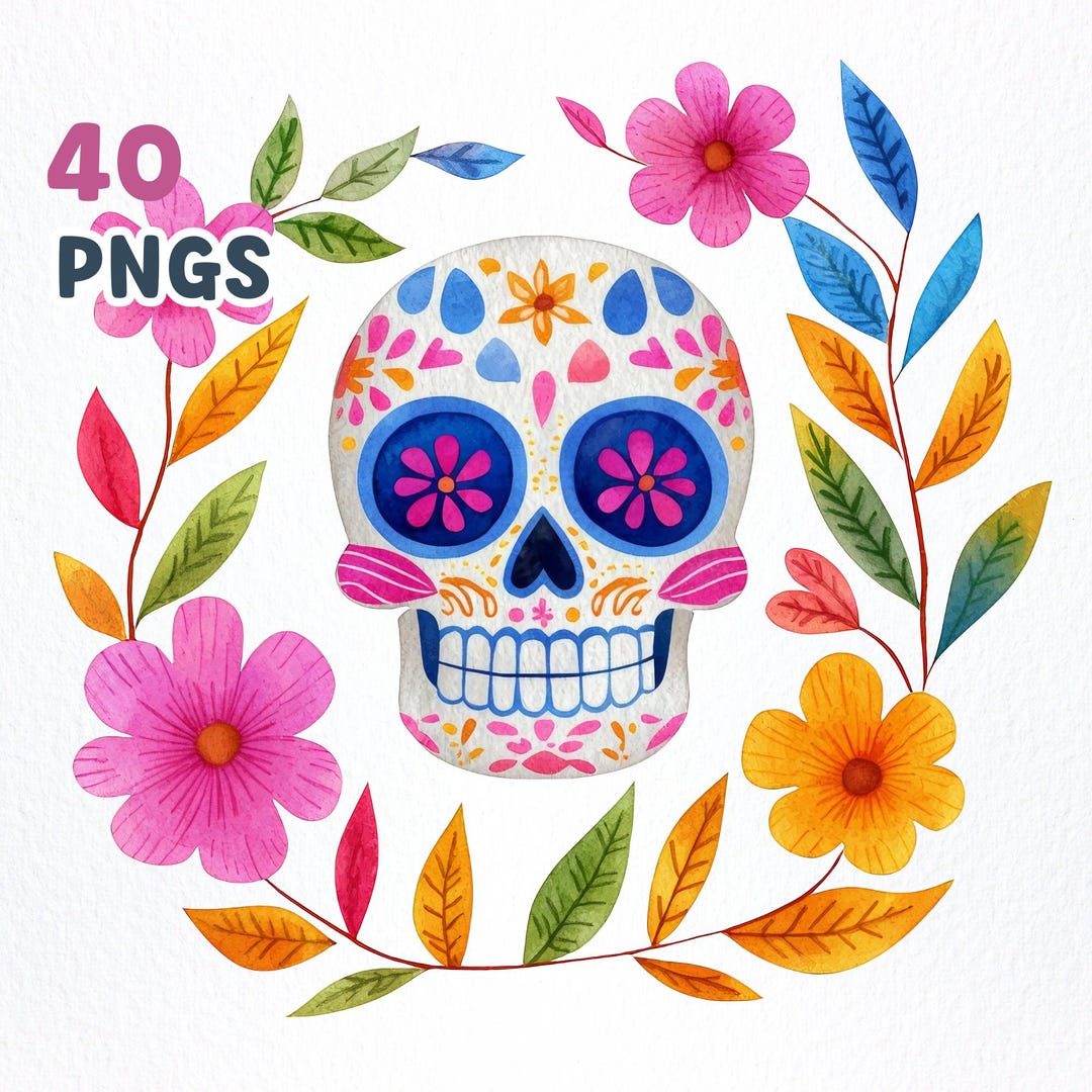 Watercolor Day of the Dead Elements Clipart Bundle | 40 High-quality ...