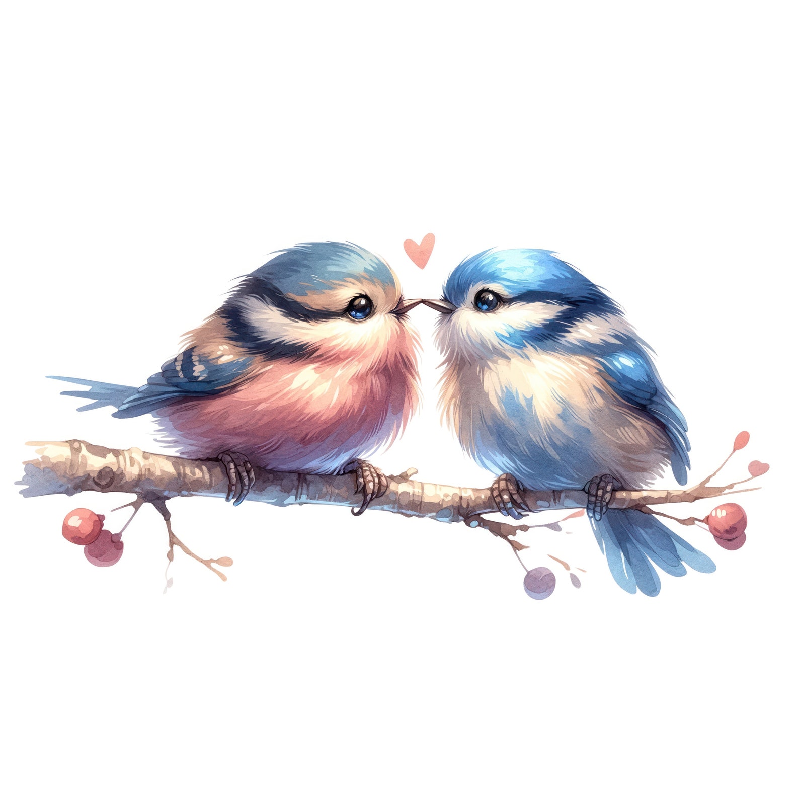 Love Birds Perched on a Branch Clipart, 10 High Quality Pngs, Valentine ...