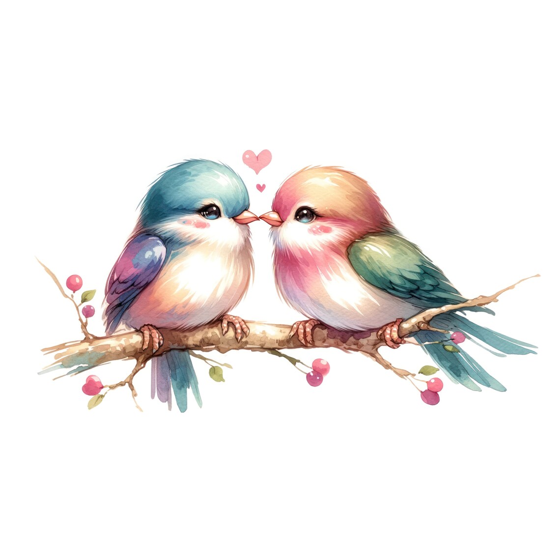 Love Birds Perched on a Branch Clipart, 10 High Quality Pngs, Valentine ...