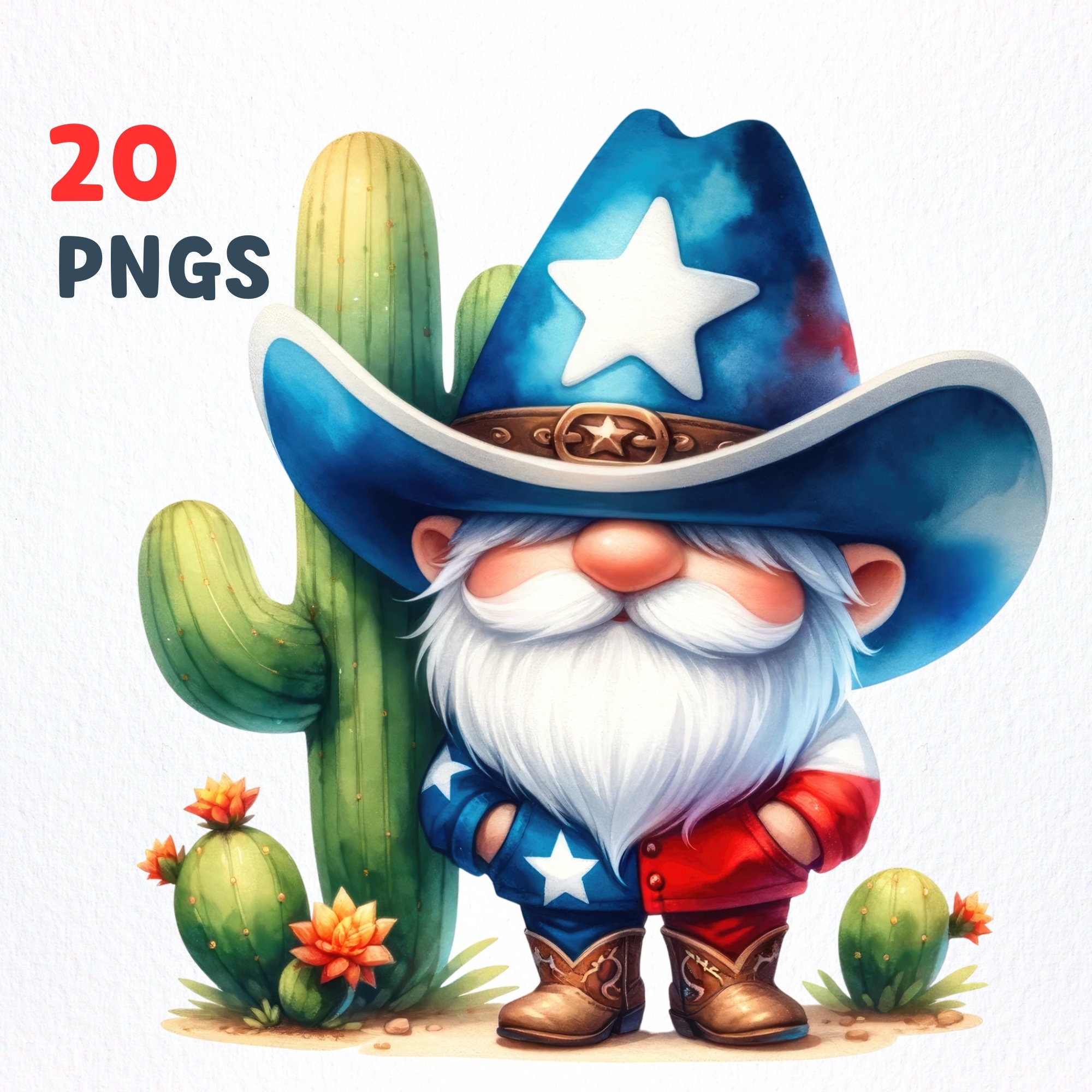 Watercolor Texas Gnome Clipart Bundle 20 High-quality Pngs Watercolor ...
