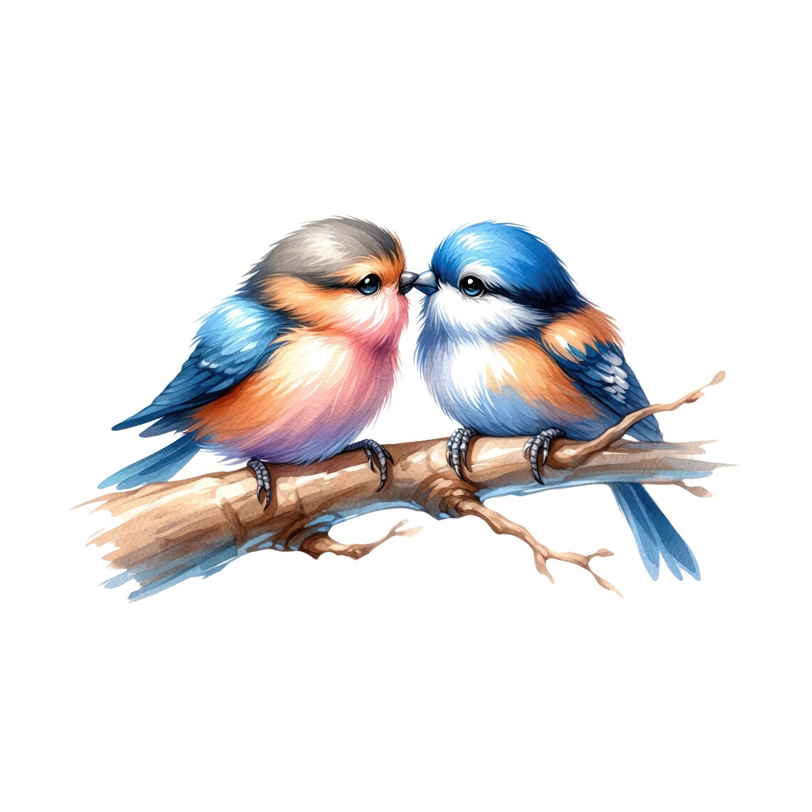 Love Birds Perched on a Branch Clipart, 10 High Quality Pngs, Valentine ...