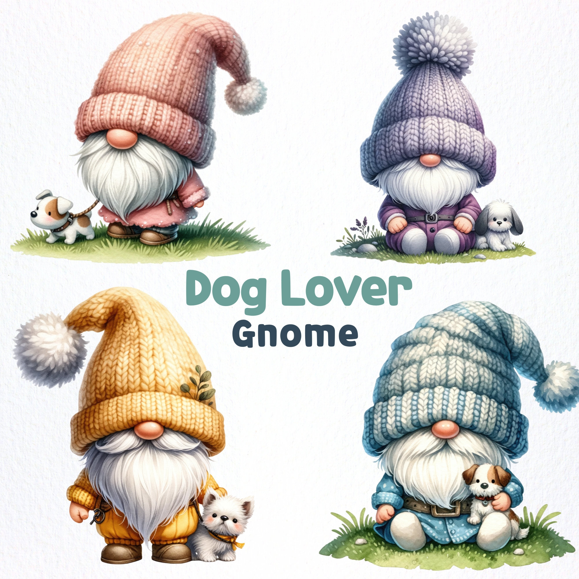 Watercolor Dog Lover Gnome Clipart Bundle 20 High-quality Pngs Gnome ...