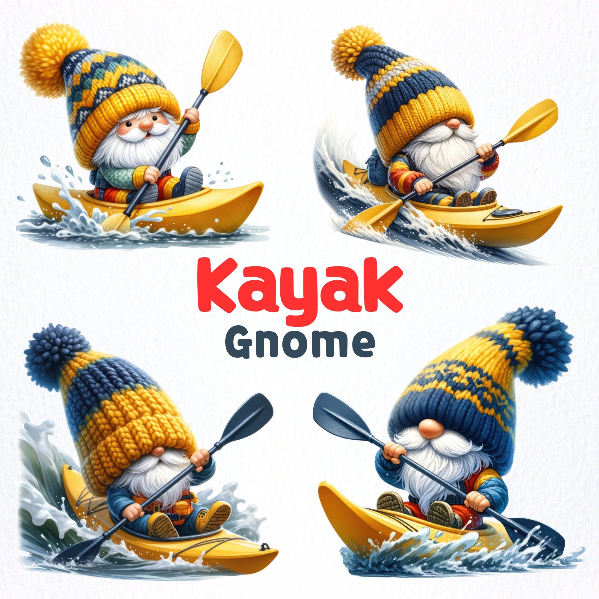 Watercolor Kayak Gnome Clipart PNG Bundle 20 High-quality Pngs Nursery ...