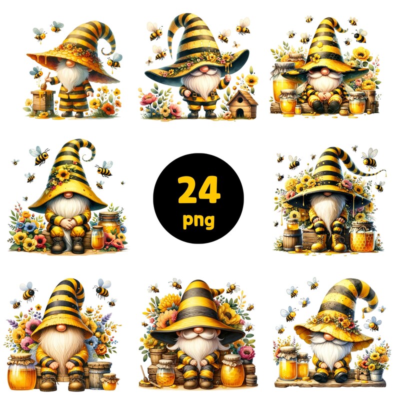 Watercolor Honey Bee Gnomes, Bee Gnome Png, Bumblebee Gnomes, Cute ...