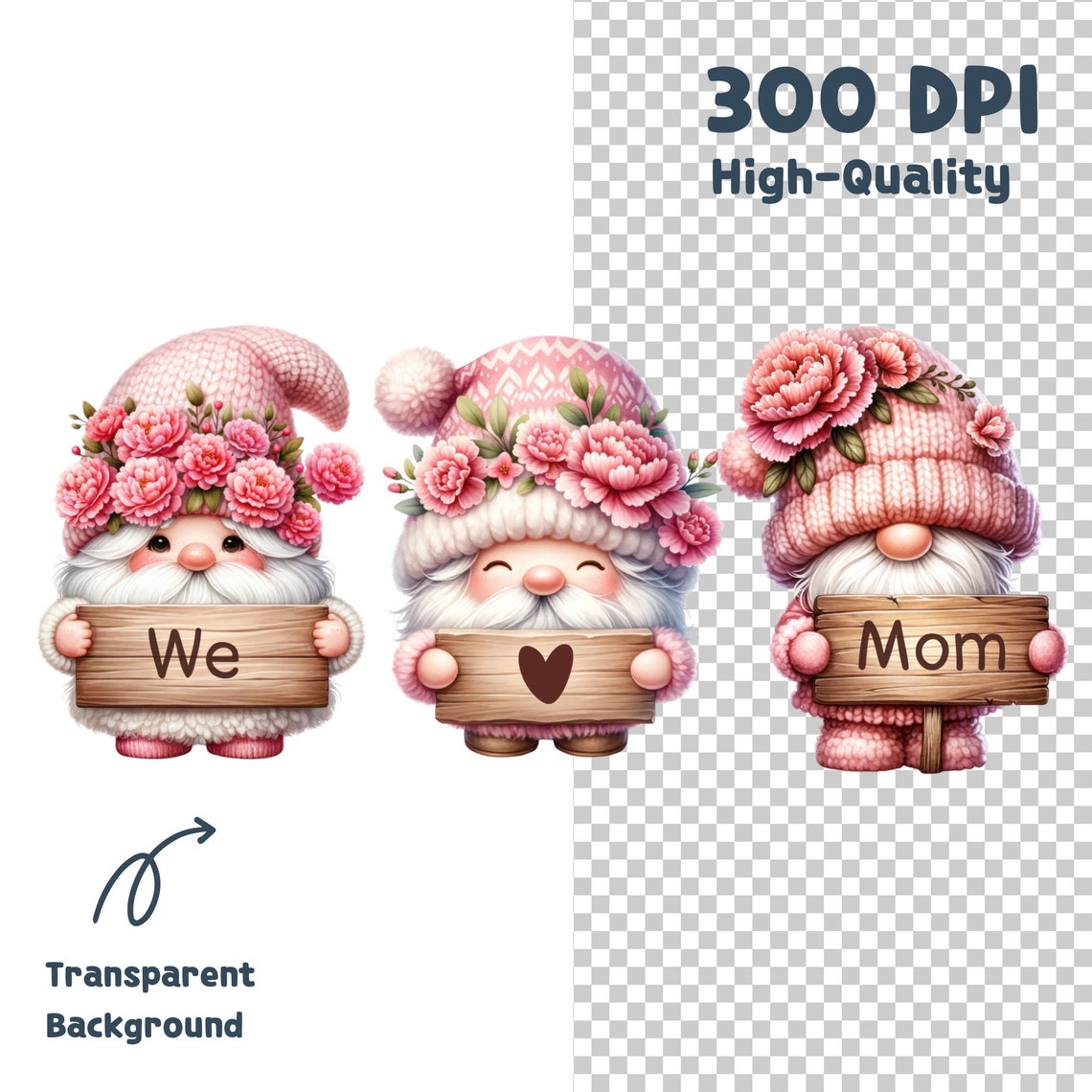 Watercolor Love Mom Gnome Clipart Bundle 20 High-quality Pngs Mother's ...