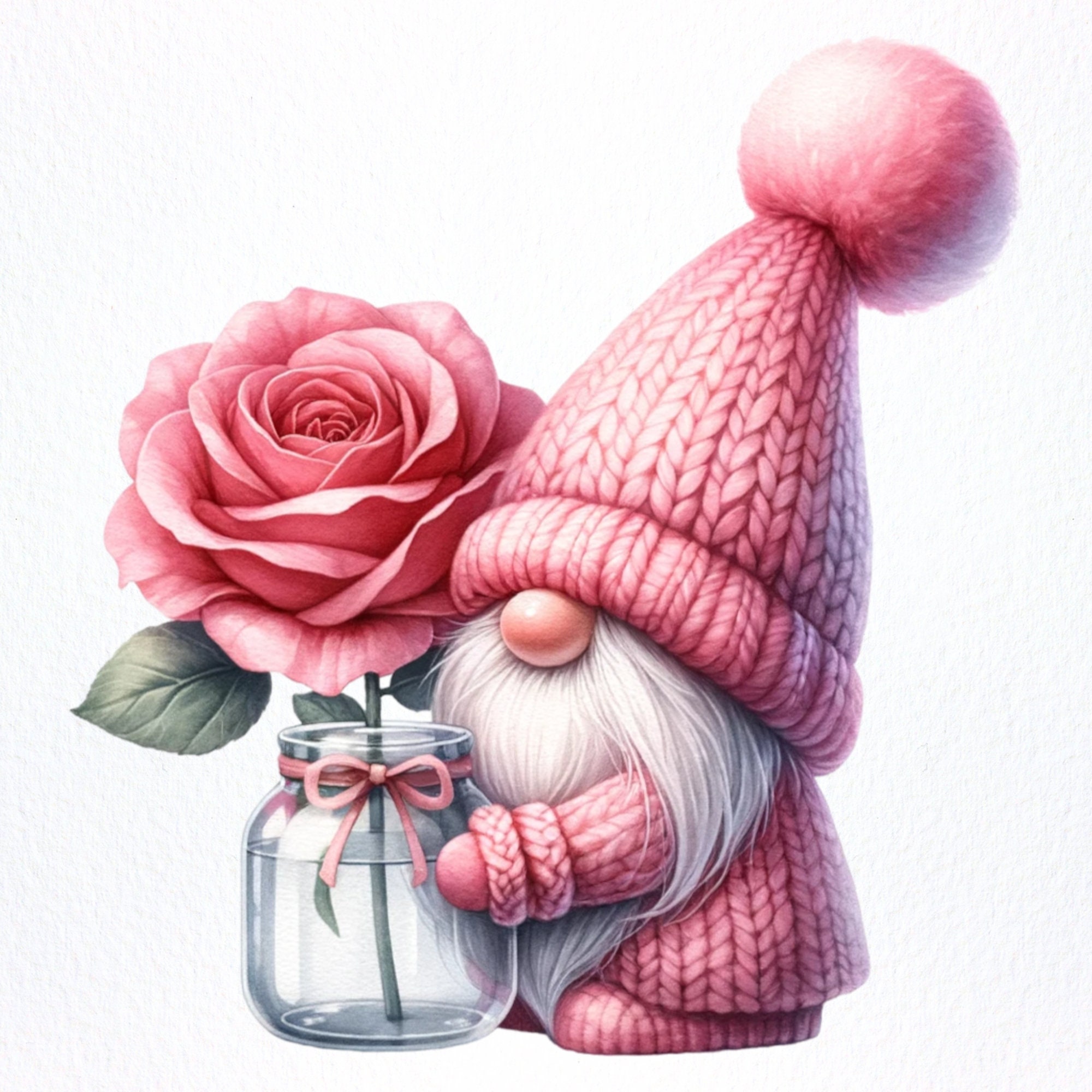 Watercolor Gnome With Pink Rose Clipart 10 High-quality Pngs Digital ...