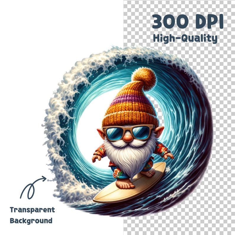 Watercolor Surf Gnome Clipart Bundle 20 High-quality Pngs Surfing Gnome ...