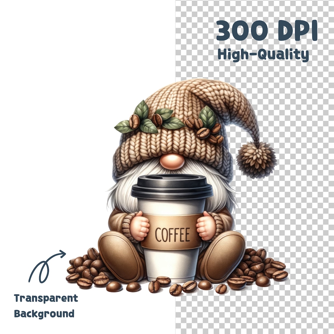 Watercolor Coffee Lover Gnome Clipart Bundle 20 High-quality Pngs ...