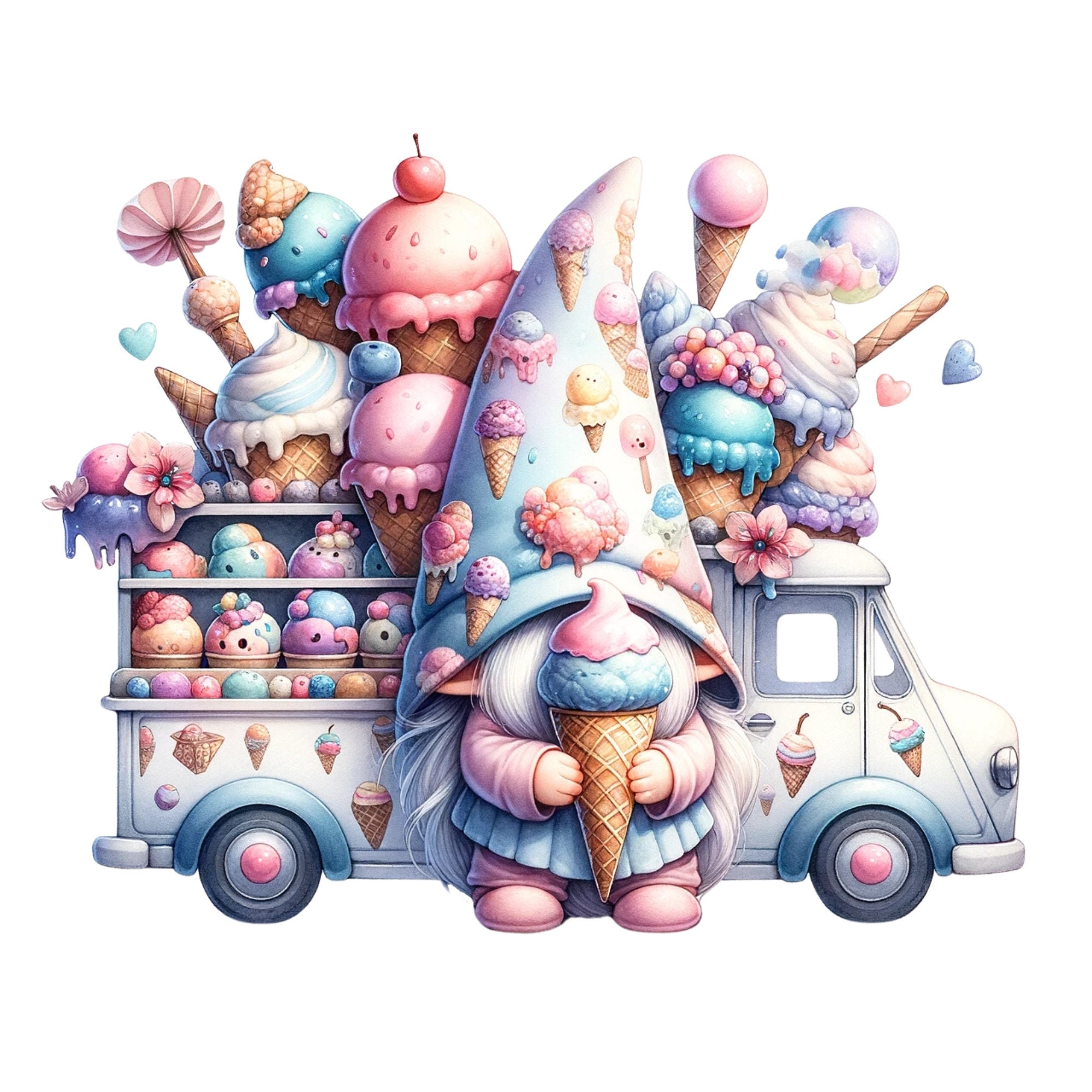 Watercolor Ice Cream Gnomes, Ice Cream Gnomes Png, Ice Cream Truck ...