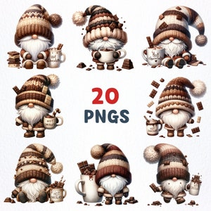 Watercolor Hot Chocolate Gnome Clipart Bundle | 20 High-quality Pngs ...