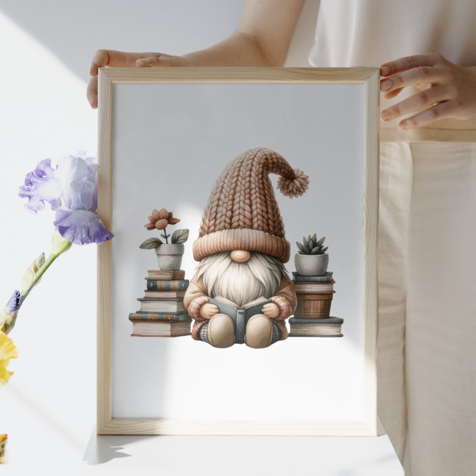 Watercolor Reading Gnomes, Book Lover Gnome Png, Reading a Book Gnomes ...