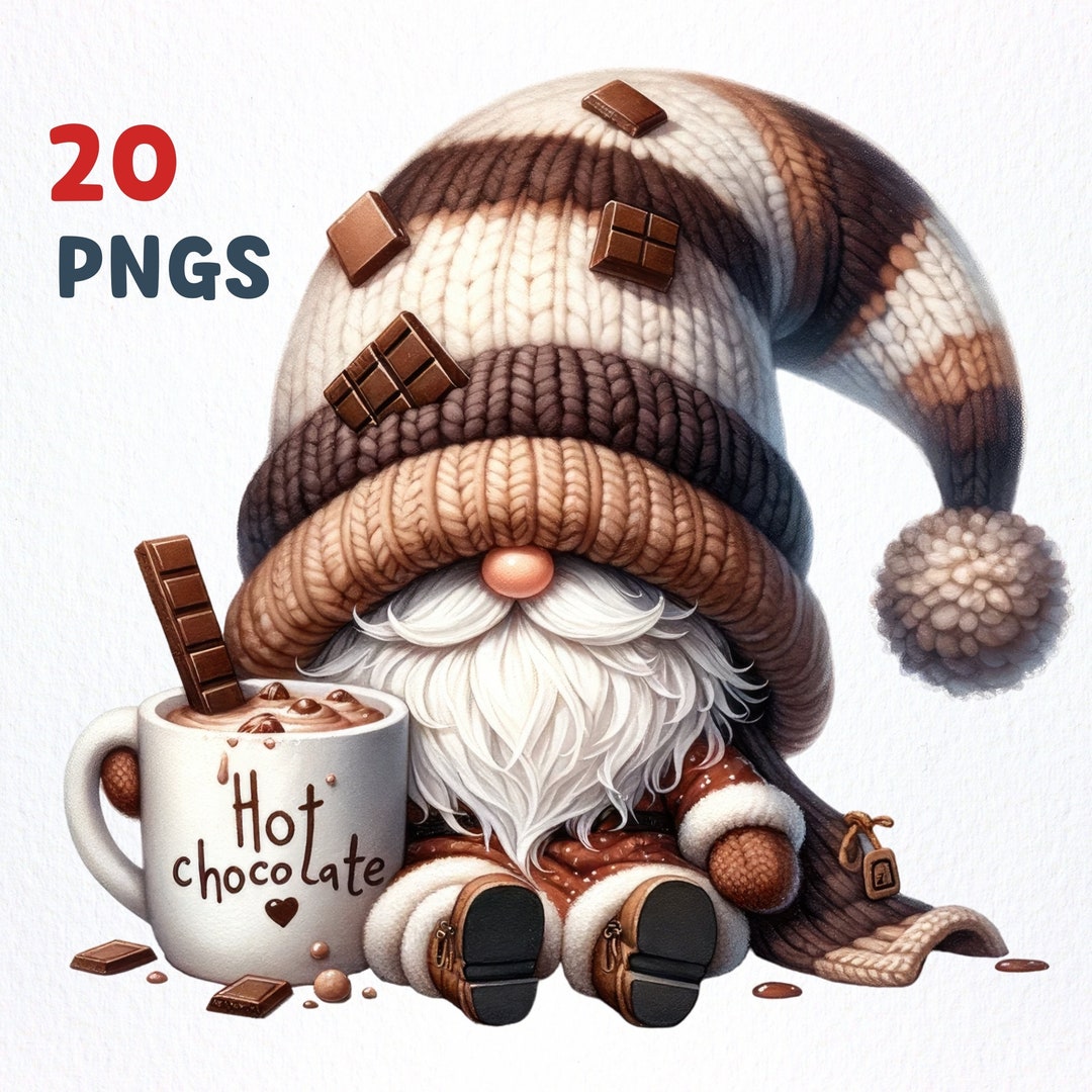 Watercolor Hot Chocolate Gnome Clipart Bundle | 20 High-quality Pngs | Gnome Clipart, Hot ...