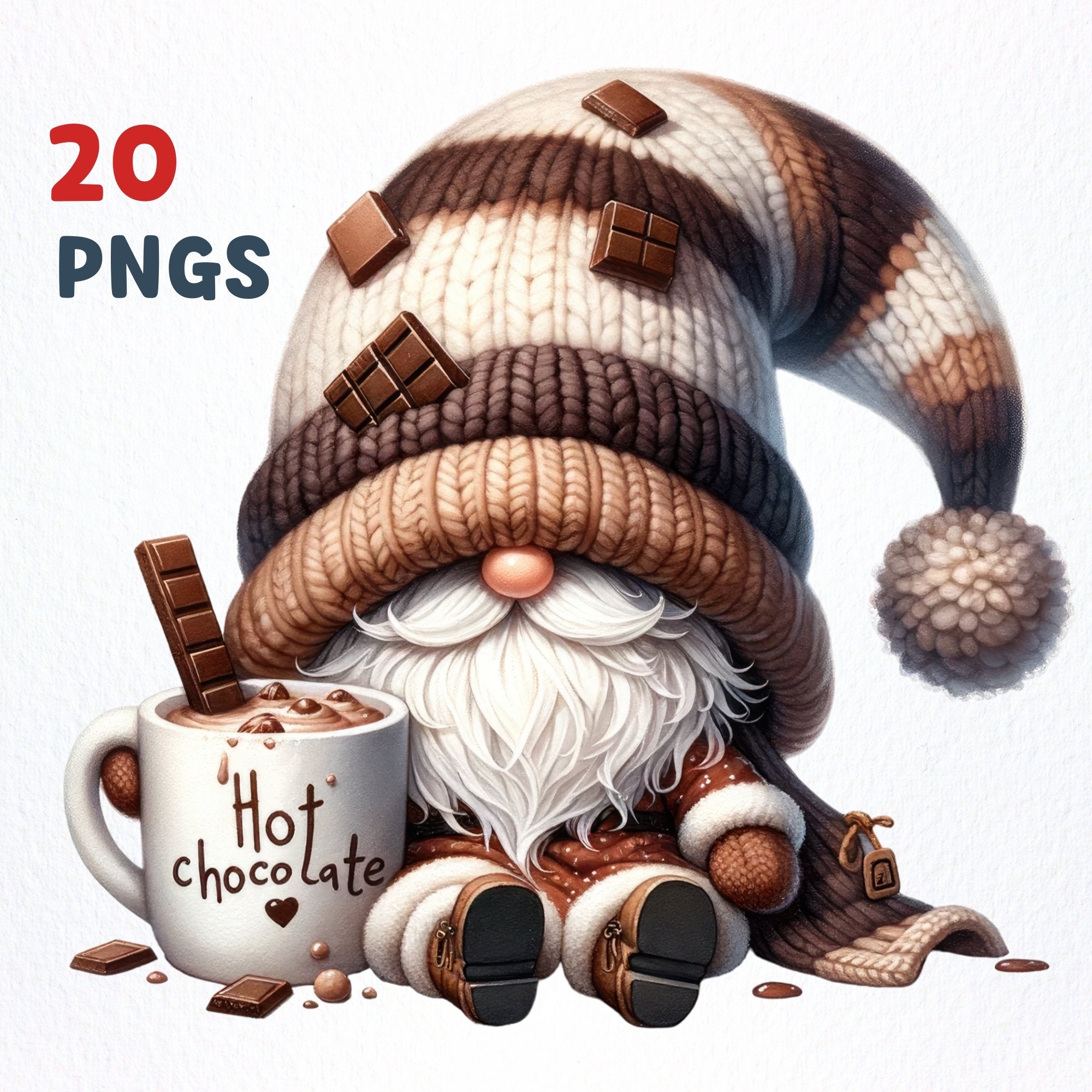 Watercolor Hot Chocolate Gnome Clipart Bundle | 20 High-quality Pngs ...