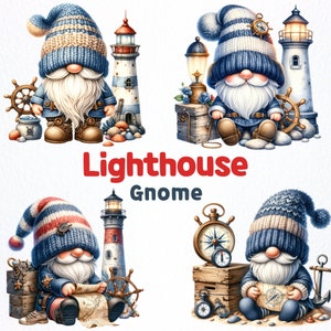 Watercolor Lighthouse Gnome Clipart Bundle | 20 High-quality Pngs | Nautical Gnome Clipart ...