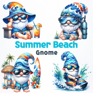 Watercolor Summer Beach Gnome Clipart Bundle | 20 High-quality Pngs ...