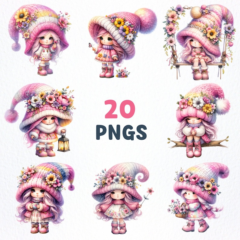 Watercolor Female Gnome Clipart Bundle 20 High-quality Pngs Woman Gnome ...