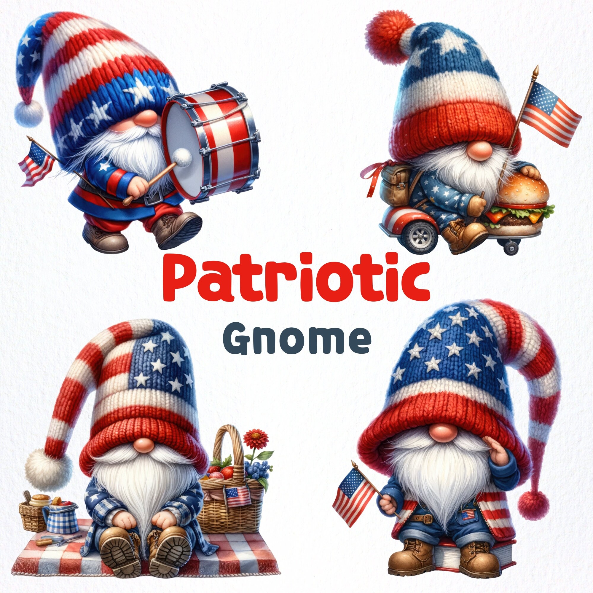 Watercolor Patriotic Gnome Clipart PNG Bundle 20 High-quality Pngs ...