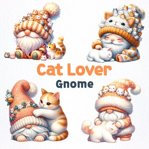Watercolor Cat Lover Gnome Clipart Bundle | 20 High-quality Pngs | Cat ...