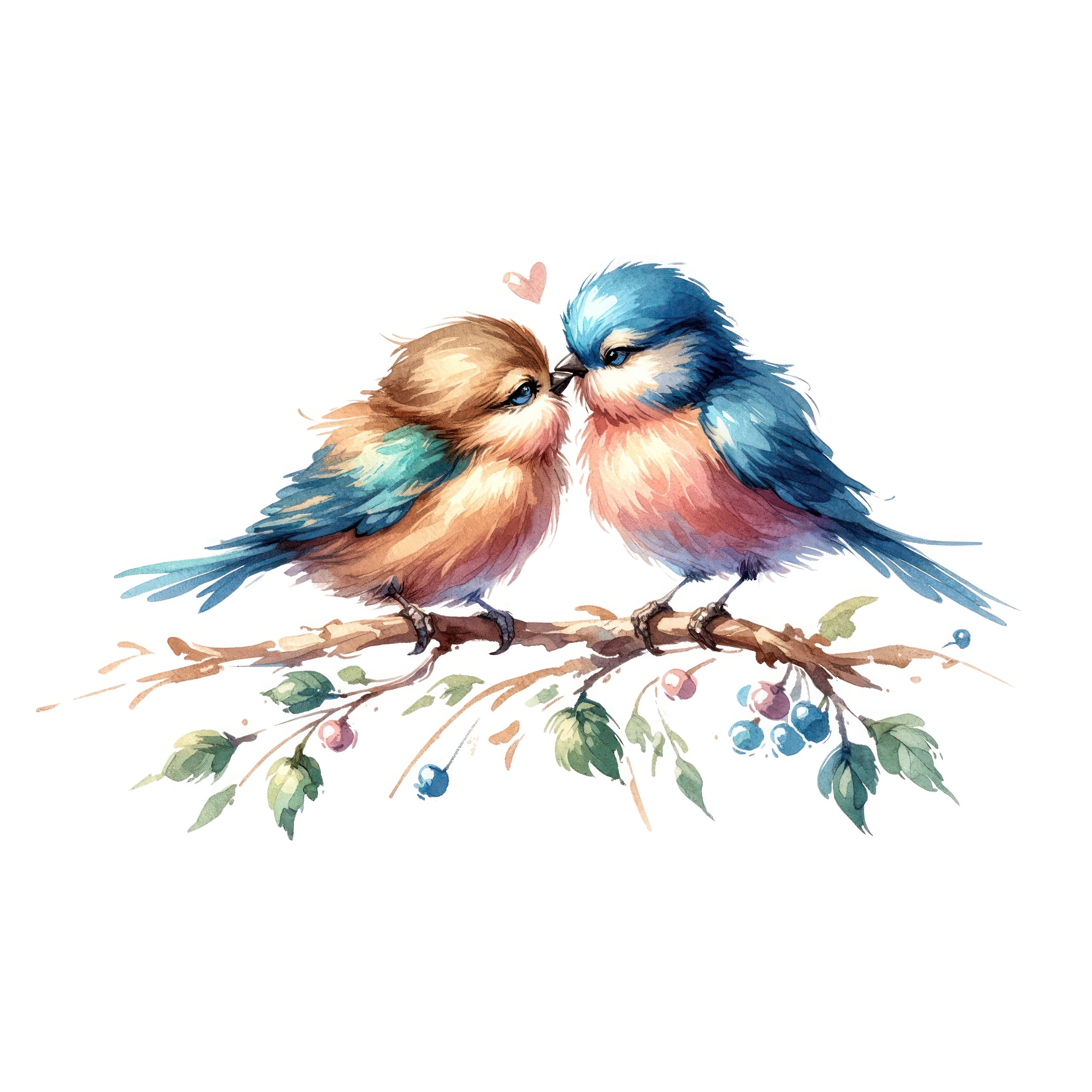 Love Birds Perched on a Branch Clipart, 10 High Quality Pngs, Valentine ...