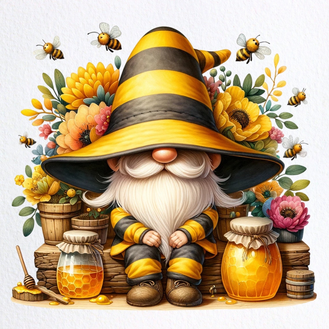 Watercolor Honey Bee Gnomes, Bee Gnome Png, Bumblebee Gnomes, Cute ...