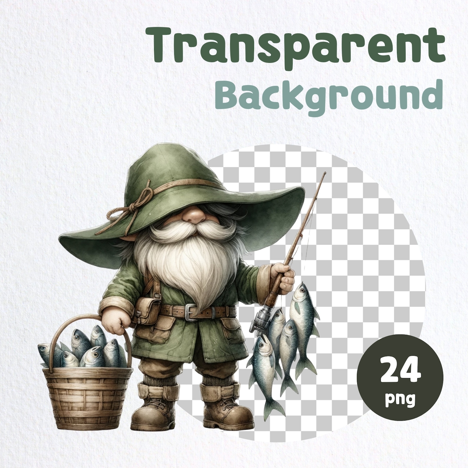 Watercolor Fishing Gnomes, Fisherman Gnome Png, Fly Fishing Gnomes ...