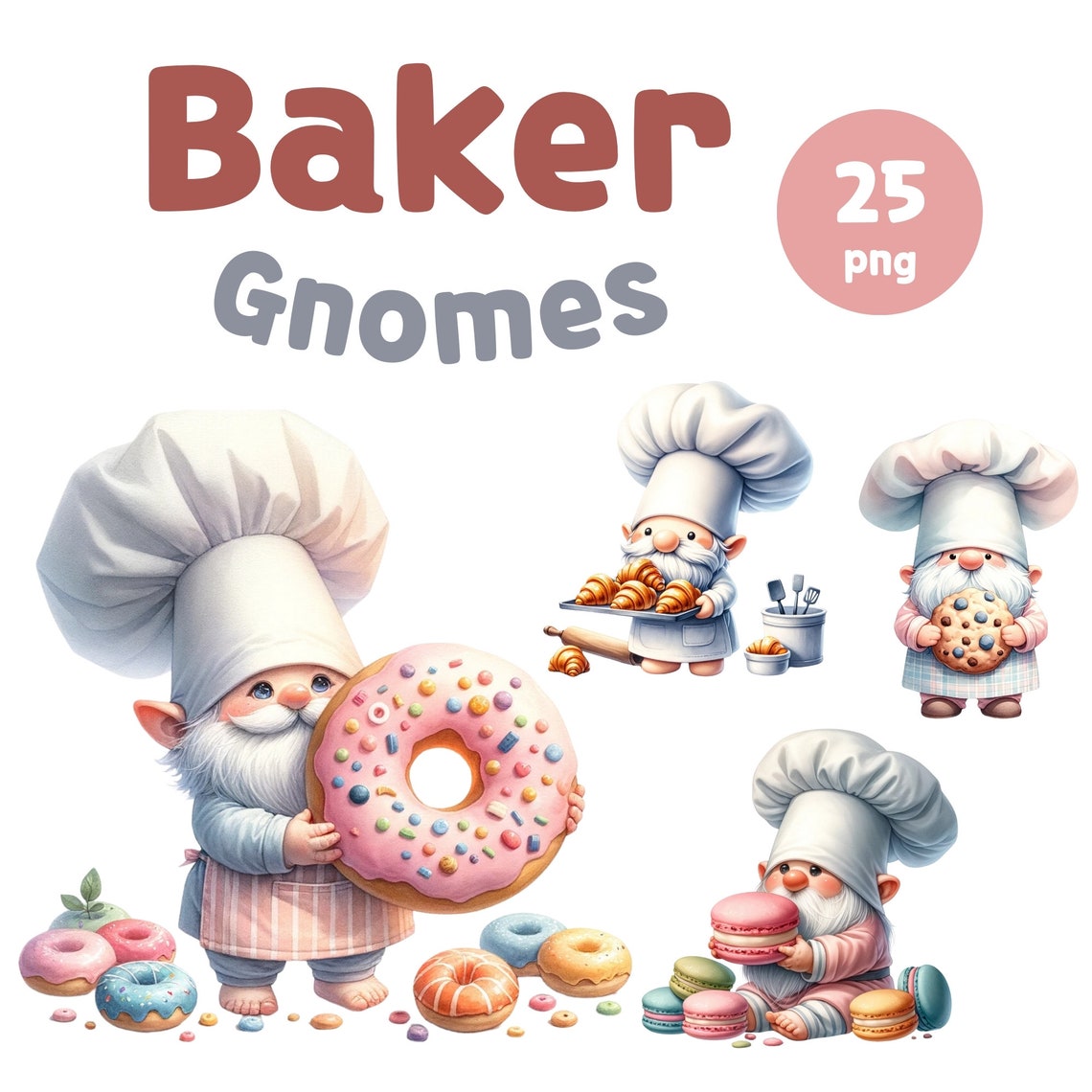 Watercolor Baker Gnomes, Baking Gnomes Png, Chef Gnome, Cute Gnomes ...