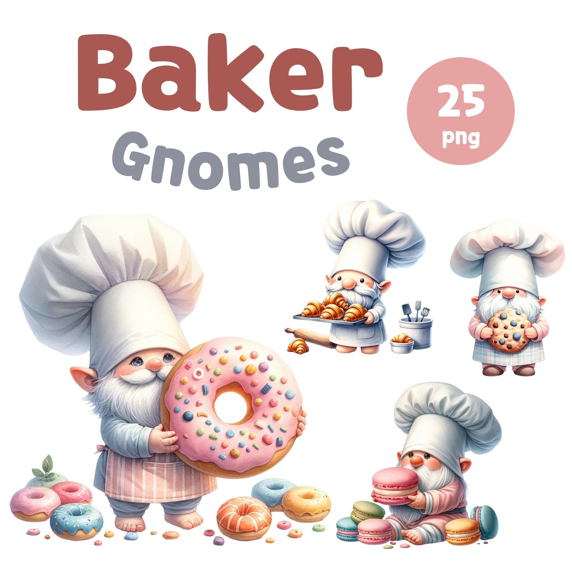 Watercolor Baker Gnomes, Baking Gnomes Png, Chef Gnome, Cute Gnomes ...