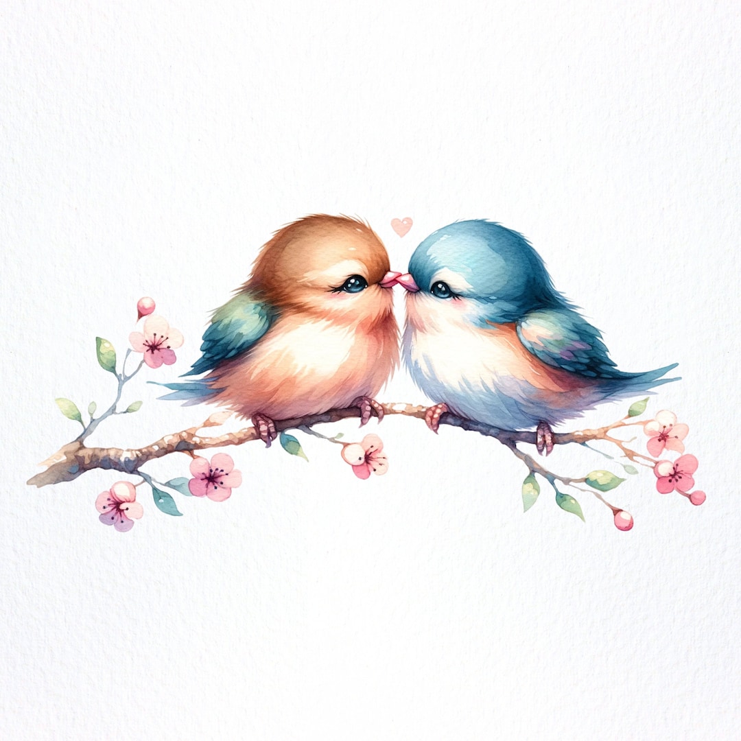 Love Birds Perched on a Branch Clipart, 10 High Quality Pngs, Valentine ...