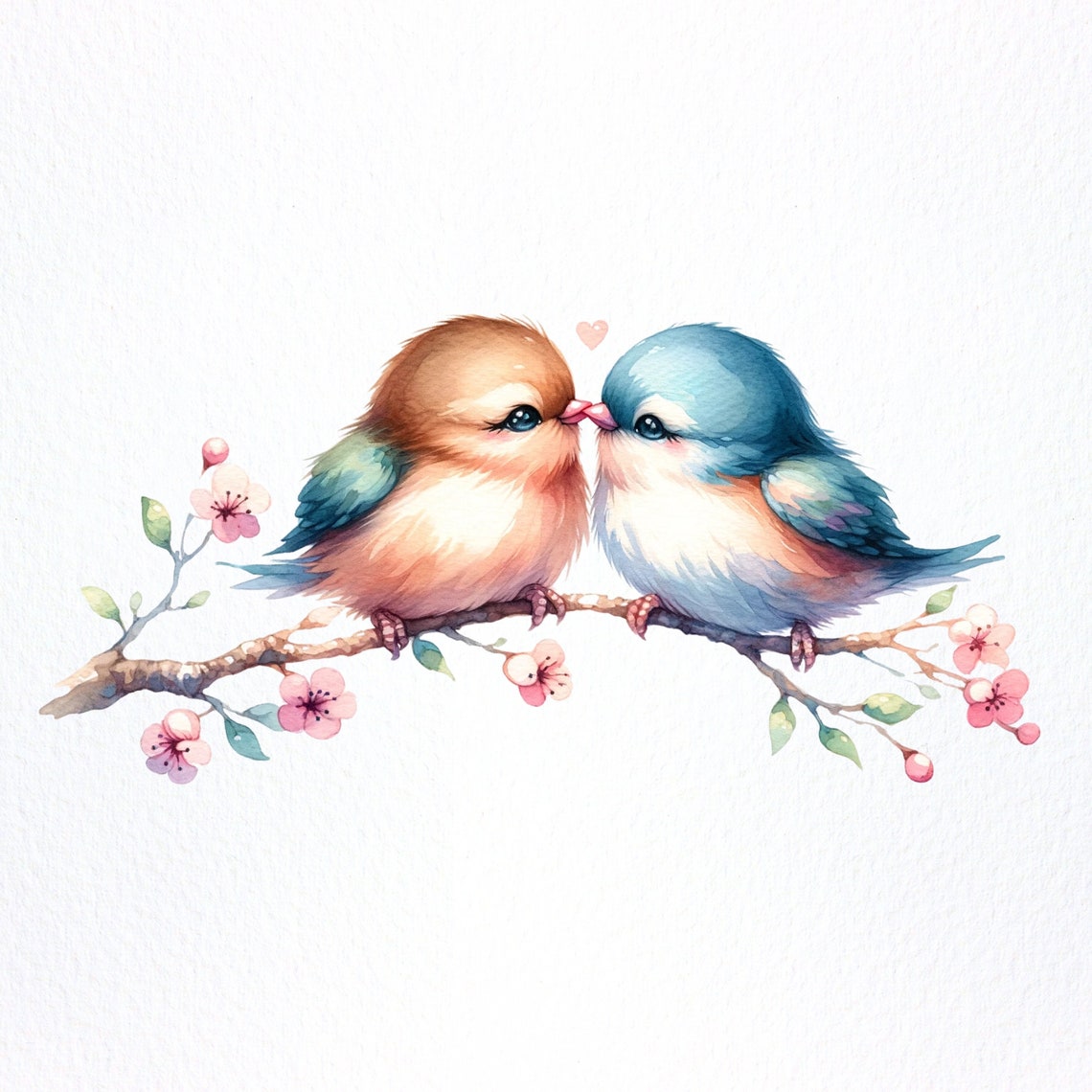Love Birds Perched on a Branch Clipart, 10 High Quality Pngs, Valentine ...